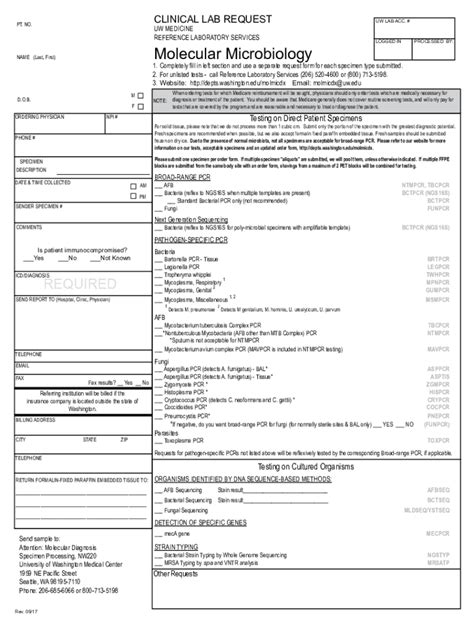 Fillable Online Depts Washington Clinical Pathology Test Order Forms