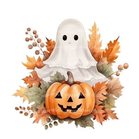 Halloween Spooky Ghost Png Cute Ghost Among The Autumn Leaves Png