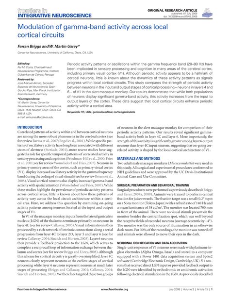 Pdf Modulation Of Gamma Band Activity Across Local Cortical Circuits
