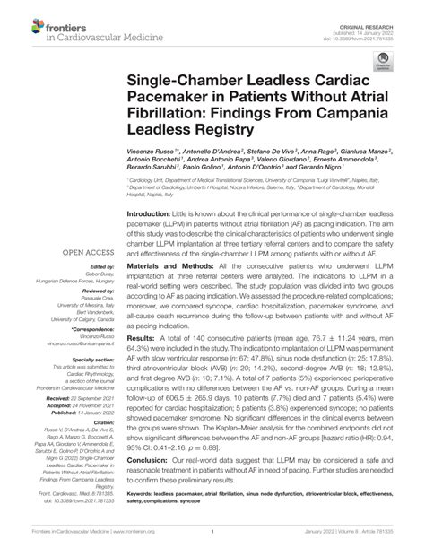Pdf Single Chamber Leadless Cardiac Pacemaker In Patients Without