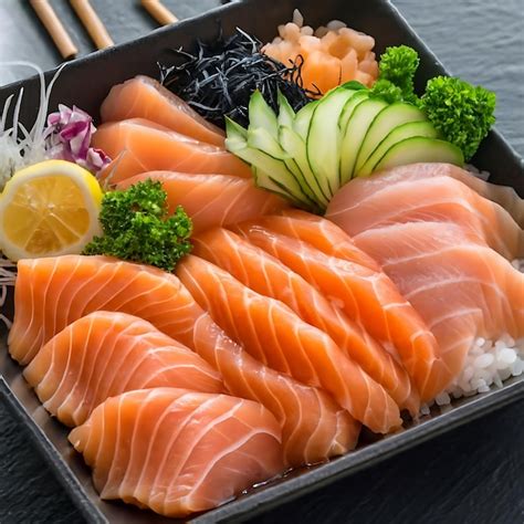 Premium Photo Closeup Top View Of Ingredients Sashimi Set Salmon Tuna