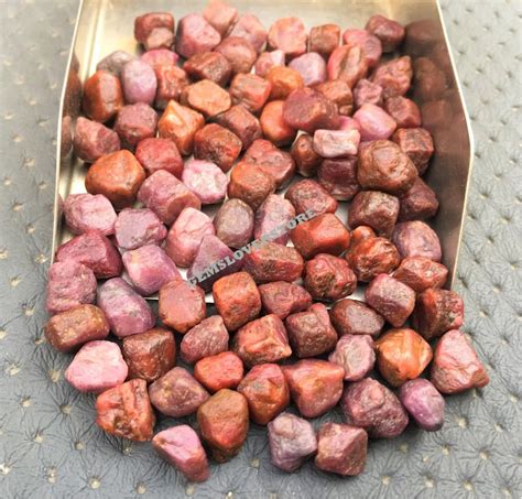 50 Raw Red Ruby Gemstones Natural Unpolished Crystals 6 8 Mm Etsy