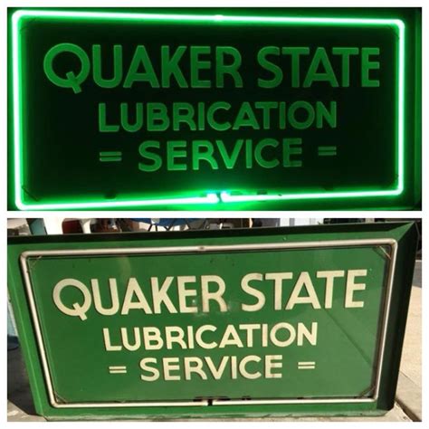 Rare Quaker State Lubrication Service Neon Etched Glass Sign Lackner