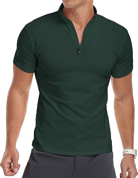 Ytd Mens Longshort Sleeve Polo Shirts Quarter Zip Casual Slim Fit