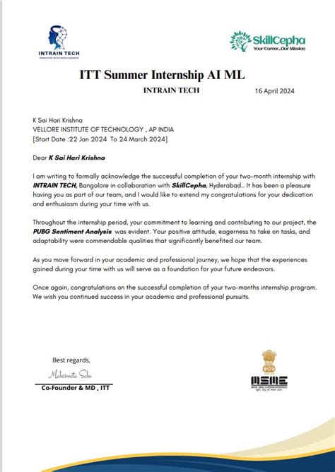 K S H V Sai Hari Krishna On Linkedin Internship Aitech Skillcepha