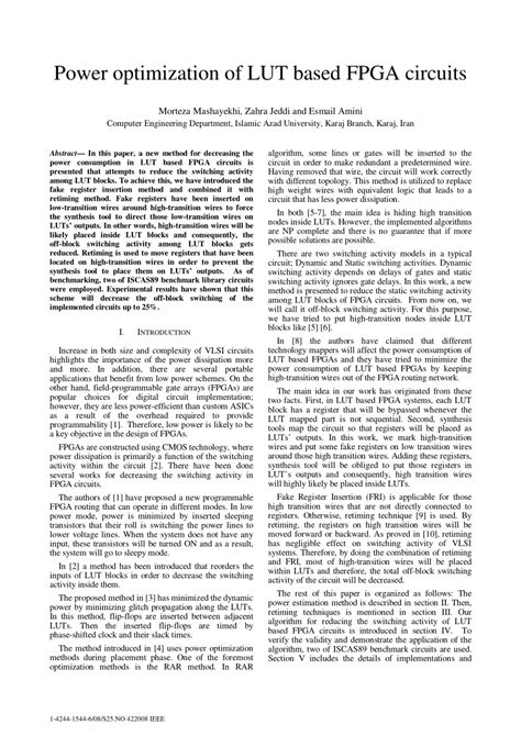 Pdf Power Optimization Of Lut Based Fpga Circuits