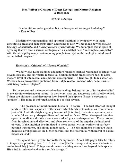 Ken Wilbers Critique Of Deep Ecology And Nature Religion Pdf