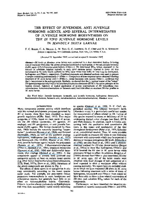 Pdf The Effect Of Juvenoids Anti Juvenile Hormone Agents And