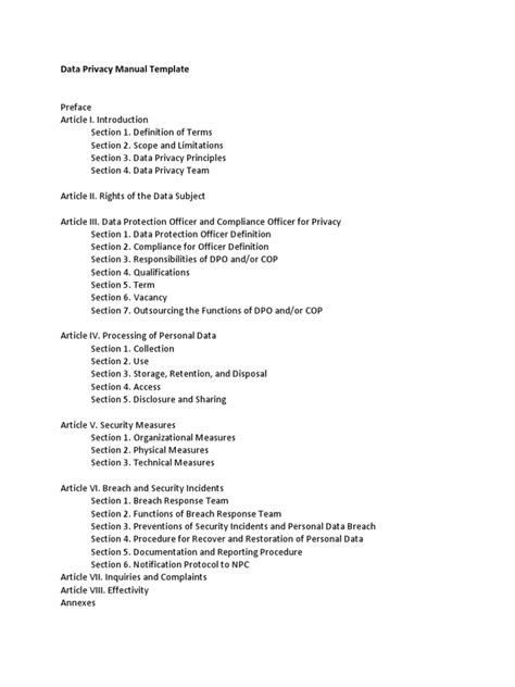 Data Privacy Manual Sample Outline Pdf