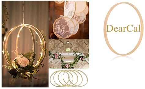 Dearcal Wooden Bamboo Floral Hoop Wreath Macrame Craft Hoop Rings 6
