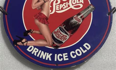 Rare Pepsi Cola Drink Garage Oilandgas Sexy Girl Pinup Porcelain Enamel