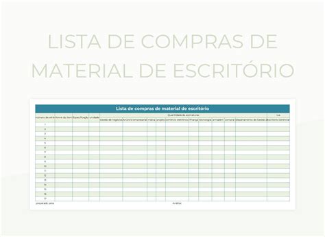 Planilhas Lista De Compras De Material De Escritório Excel E Edição On