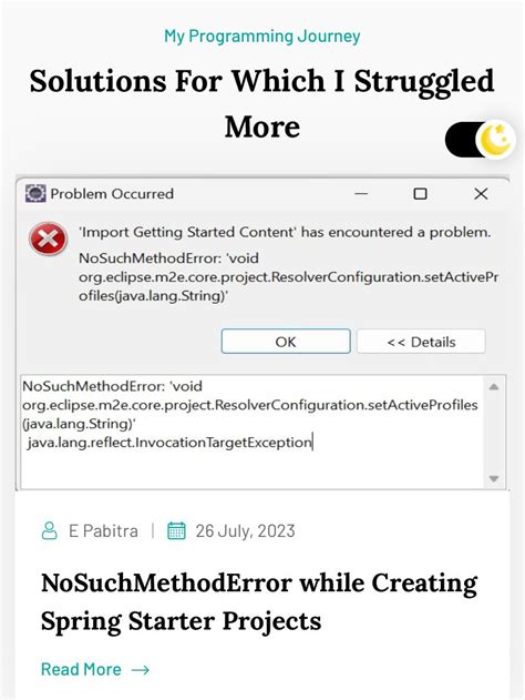 E Pabitra On Linkedin How To Solve Nosuchmethoderror While Creating Spring Starter