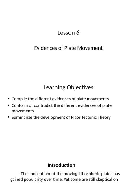 Lesson 6 Evidences Of Plate Movement Pdf