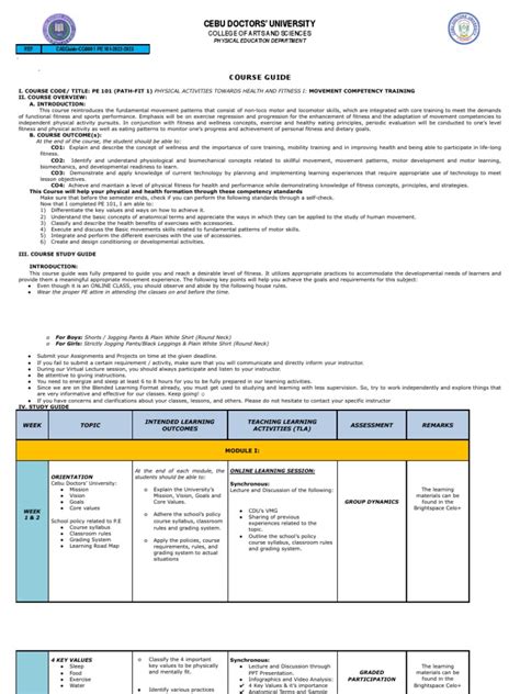 Pe 101 Course Guide Sy 2022 2023 Pdf Anatomical Terms Of Motion
