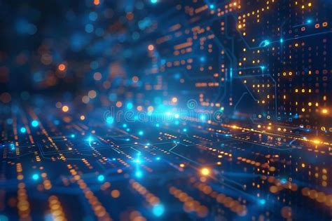 Abstract Blue Digital Background With Binary Code And Circuit Patterns