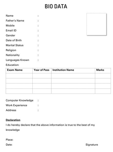 25 Simple Bio Data Formats For Job Pdf And Word Free Download Bio