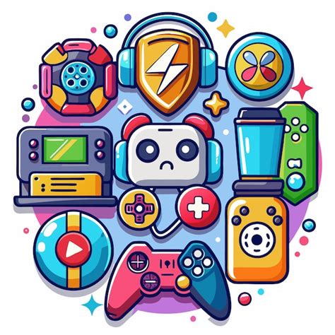 Ilustración De Dibujos Animados Coloridos De Controladores Y Electrónica De Videojuegos Vector