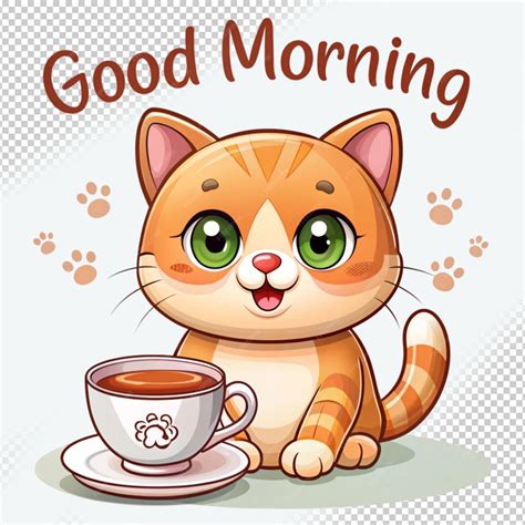 Cute Cat Lay With Coffee Cartoon And Say Good Morning Premium Ai
