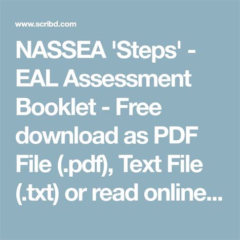 Nassea Steps Eal Assessment Booklet Free Download As Pdf File