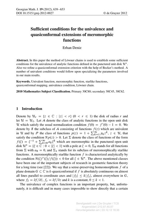 Pdf Sufficient Conditions For The Univalence And Quasiconformal Extensions Of Meromorphic