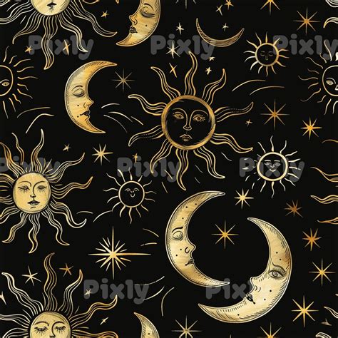 Boho Sun And Moon Seamless Pattern Celestial Digital Paper Digital