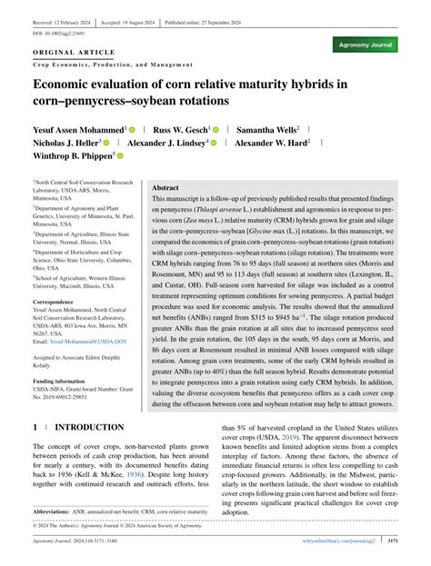 Economic Evaluation Of Corn Relative Maturity Hybrids In Corn