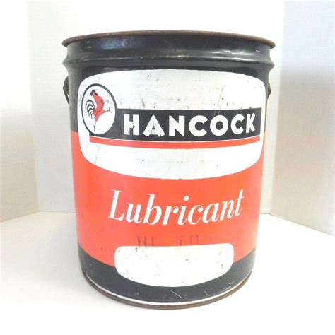 Vintage Hancock Lubricant 5 Gallon Oil 35 Lbs Grease Can Bucket Bail