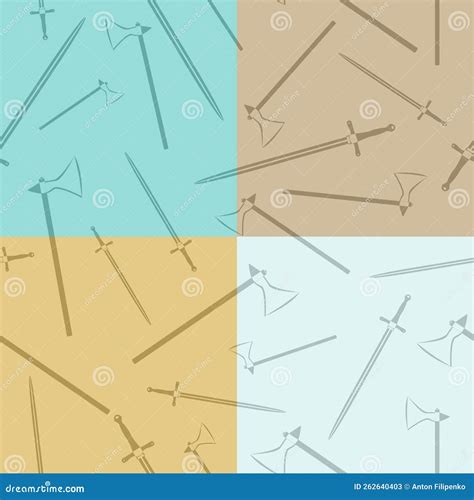Battle Axe And Medieval Sword Seamless Pattern Weapon Texture Stock