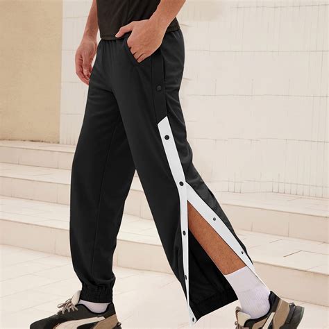 Zhugeli Mens Tear Away Sport Pants High Split Side Striped Joggers