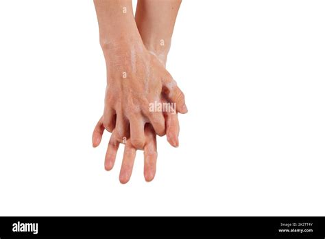 Unrecognizable Female Rubbing Foamy Hands Together Stock Photo Alamy