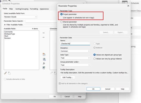 how to add custom parameter in revision schedule settings in revit