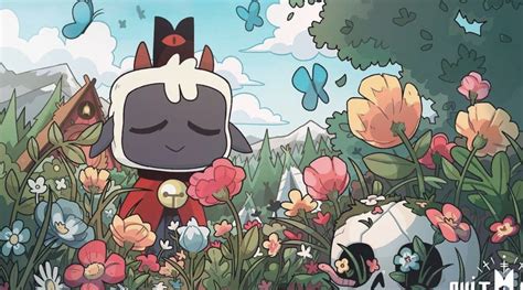 Cute Anime Game Art With Flowers And Skulls Cult Of The Lamb