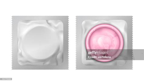 Realistic Vector Pink Latex Condoms In Close Up Packing On White