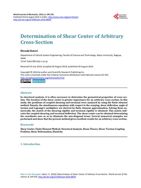 Determination Of Shear Center Of Arbitrary Cross Section Pdf Beam