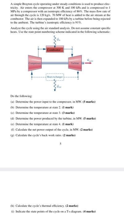 Solved A Simple Brayton Cycle Operating Under Steady