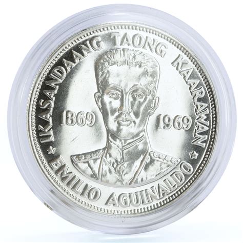 Philippines 1 Piso Emilio Aguinaldo Silver Coin 1969 Coinsberg