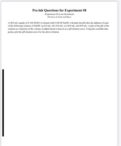 Solved Pre Lab Questions For Experiment Experiment In Chegg Com