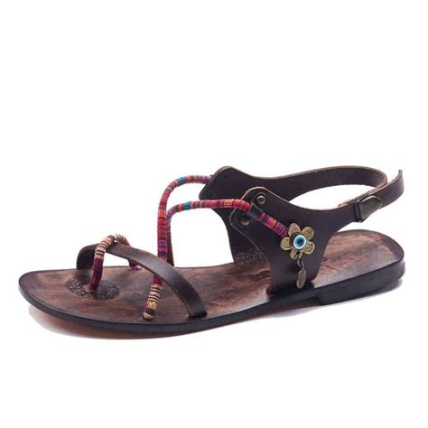 Leather Toe Loop Sandals For Womens Colored Rope Womens Leather Sandals Strappy Sandals