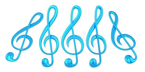 Treble Clef Set Isolated Blue Glossy Music Sign 3d Rendering Stock Image Illustration Of