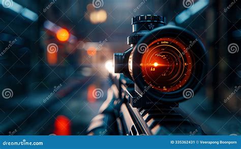 First Person Shooter View Enemy In Crosshair Intense Battlefield