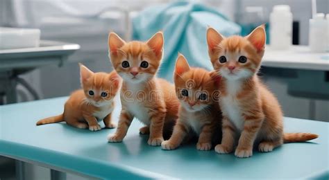 Sweet Newborn Ginger Kittens Resting In Hospital Nursery Stock