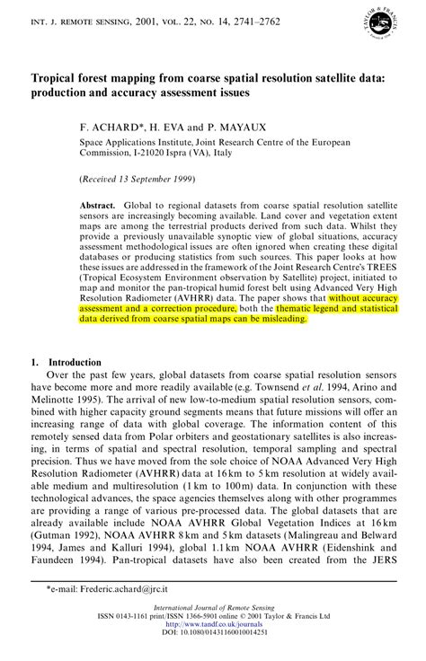 Pdf Tropical Forest Mapping From Coarse Spatial Resolution Satellite Data Production And