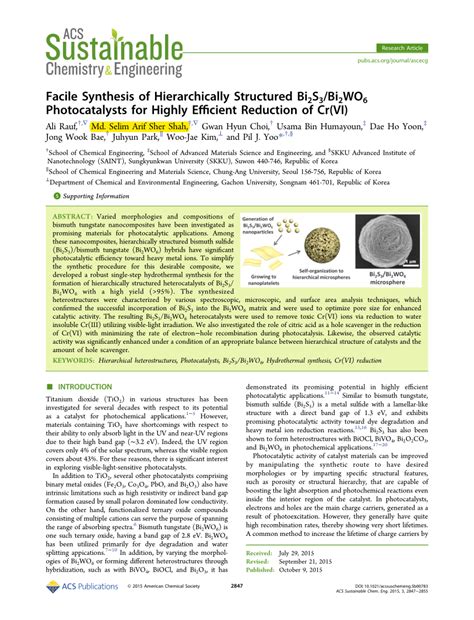Pdf Facile Synthesis Of Hierarchically Structured Bi 2 S 3 Bi 2 Wo 6 Photocatalysts For