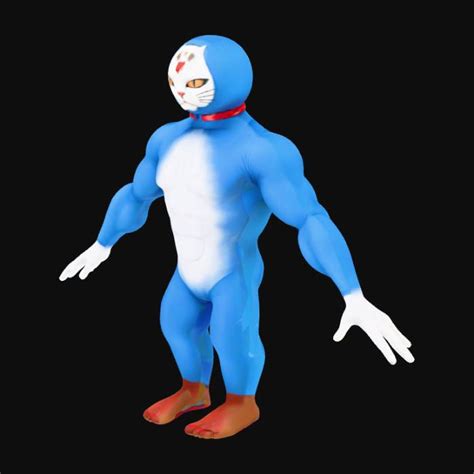 Doraemon Muscle Transformation With Scary Face Download Free 3d Models Generated With Meshy