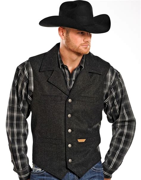 Powder River Mens Montana Heather Button Down Wool Vest Black Vest