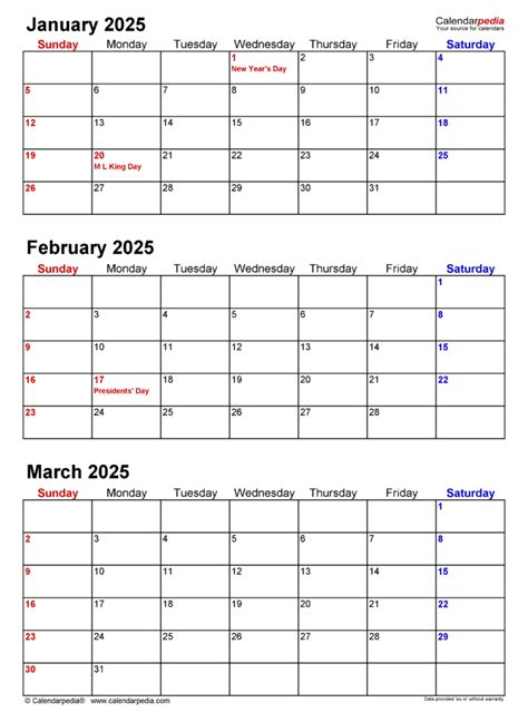 Free Printable Three Month Calendar 2025