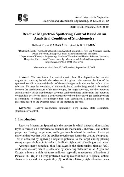 pdf reactive magnetron sputtering control based on an analytical
