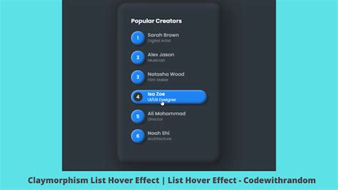 Claymorphism List Hover Effect List Hover Effect Codewithrandom