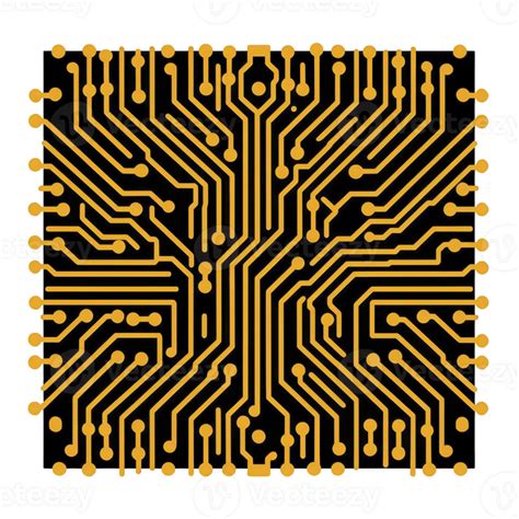 Detailed Illustration Of Microchip With Intricate Gold Circuitry Patterns On Transparency